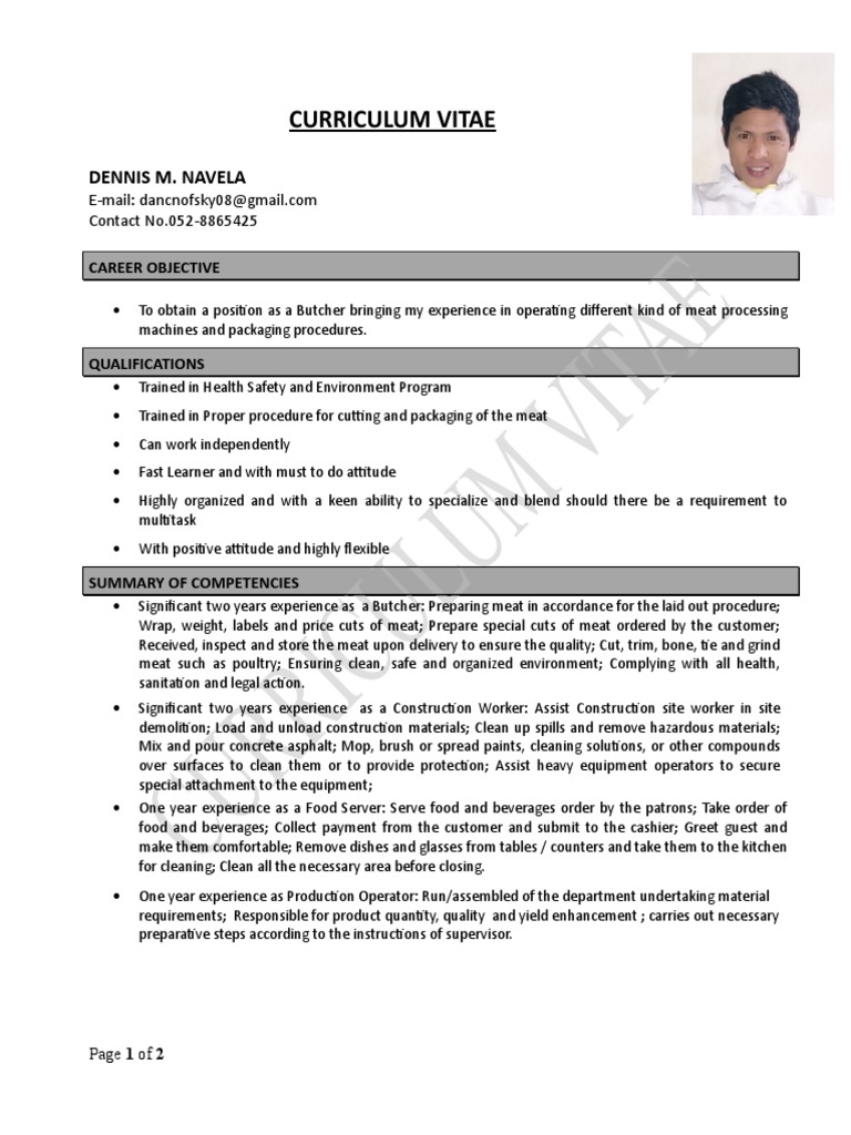 Curriculum Vitae: Dennis M. Navela | Descargar gratis PDF | Meat | Philippines