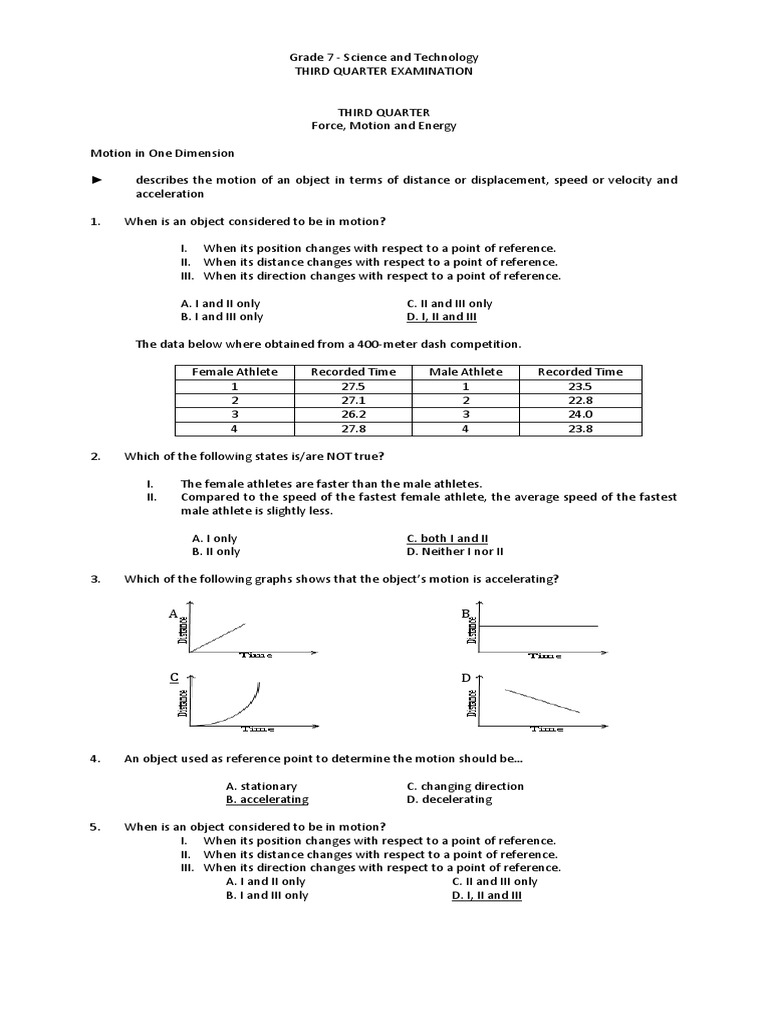 Grade 7 Science: Motion & Energy Exam | PDF | Waves | Sound