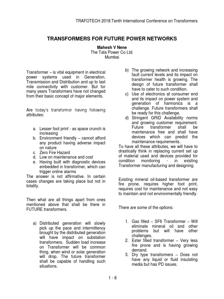 S1-2-Transformers For Future Power Networks - Mahesh Nene-Tata Power | PDF | Transformer ...