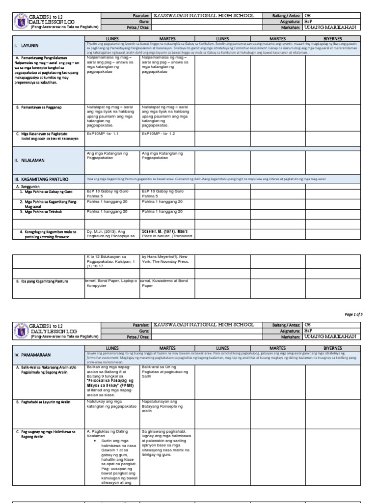 DLL - Esp 10 - 1st Quarter | PDF