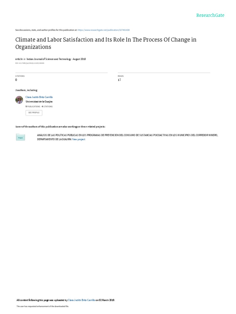 Climate and Labor Satisfaction and Its Role in The Process of Change in ...