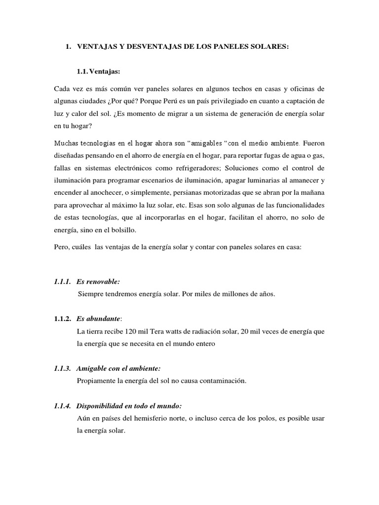 Ventajas y Desventajas de Los Paneles Solares | PDF | Energía solar ...