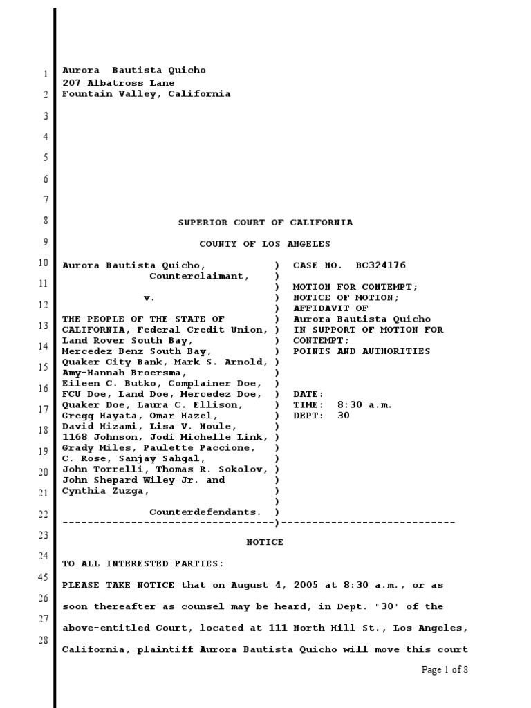 Motion for Contempt by Aurora Quicho | PDF | Contempt Of Court ...