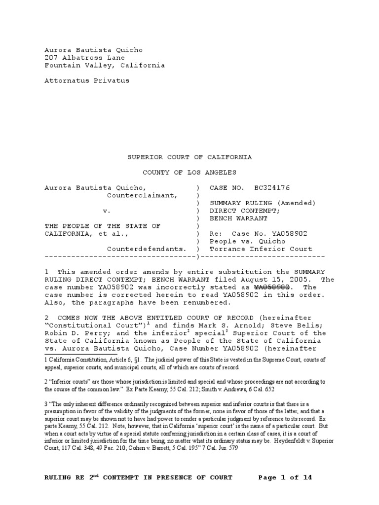Ruling Re 2 Contempt in Presence of Court Page 1 of 14 | PDF | Contempt ...