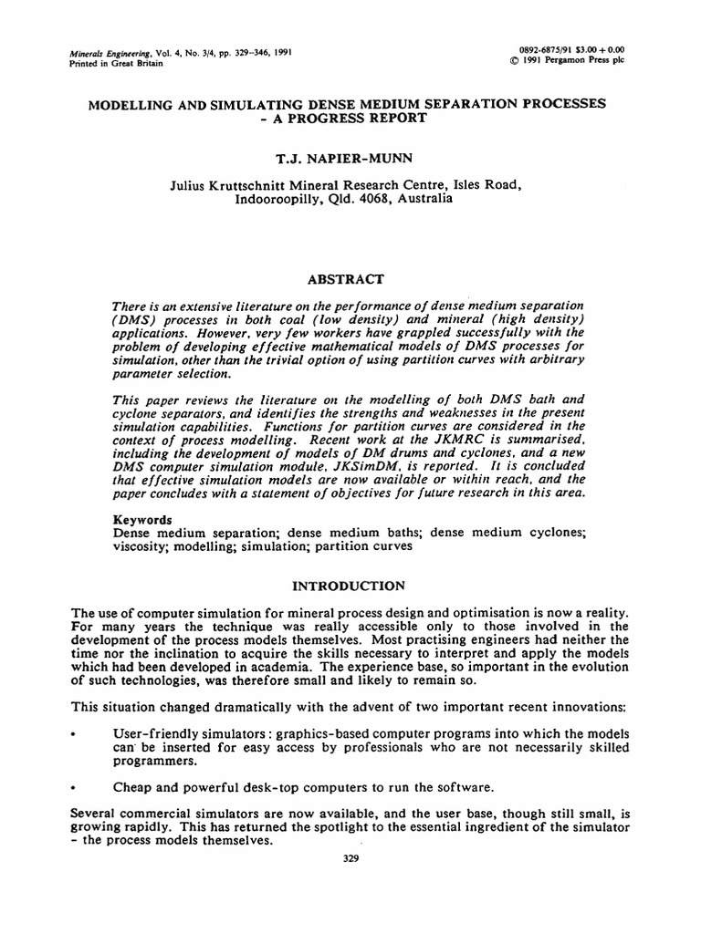Modelling Dense Media Separation | PDF | Mathematical Model | Viscosity