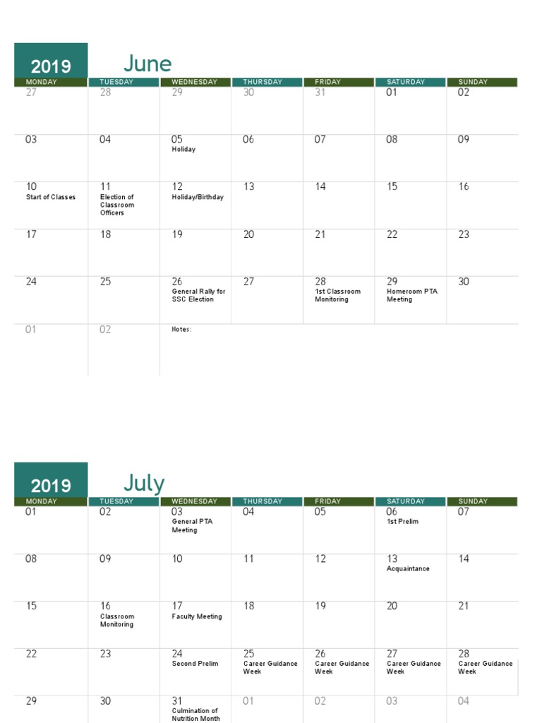School Calendar and Events for the 2019-2020 Academic Year | PDF ...