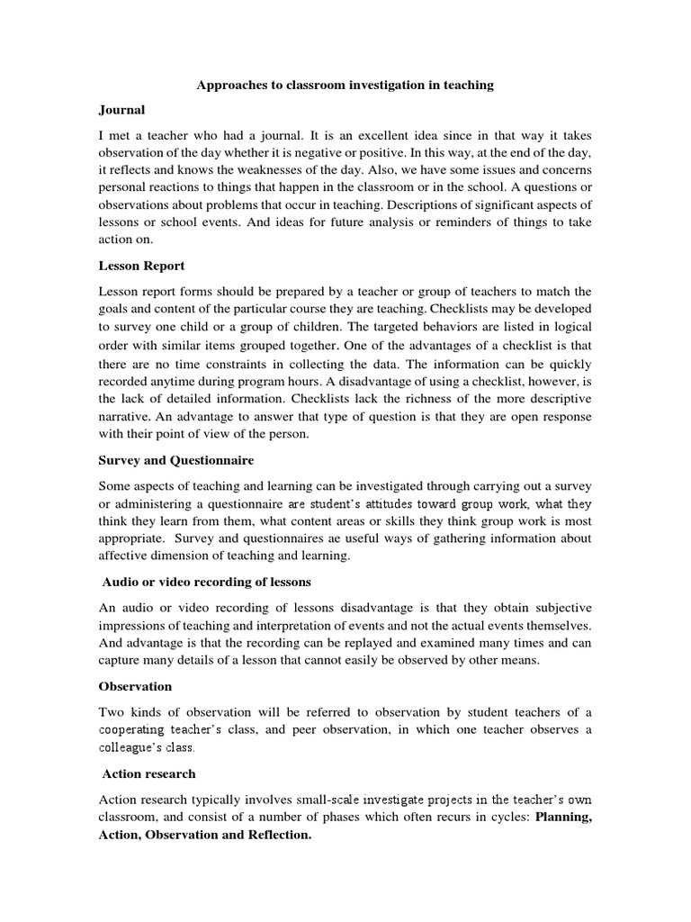 Approaches To Classroom Investigation in Teaching | PDF | Teachers ...
