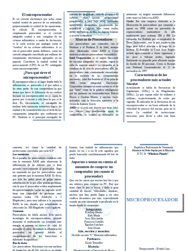 El Microprocesador (Triptico) | PDF | Microprocesador | Intel