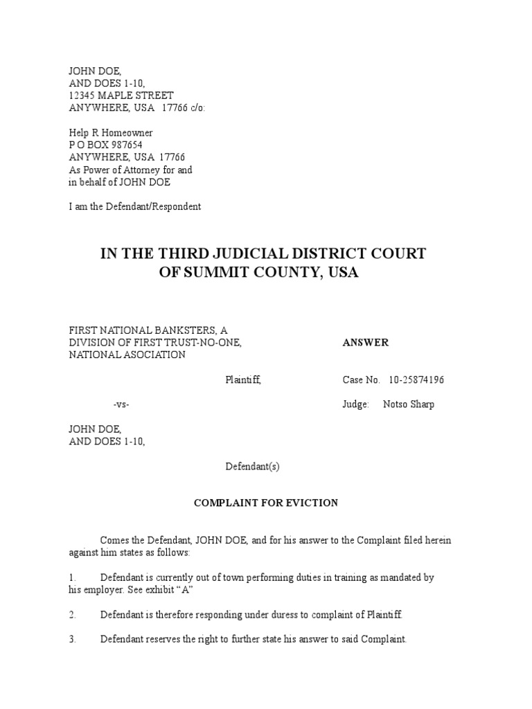 Response To Summons | PDF | Plaintiff | Complaint