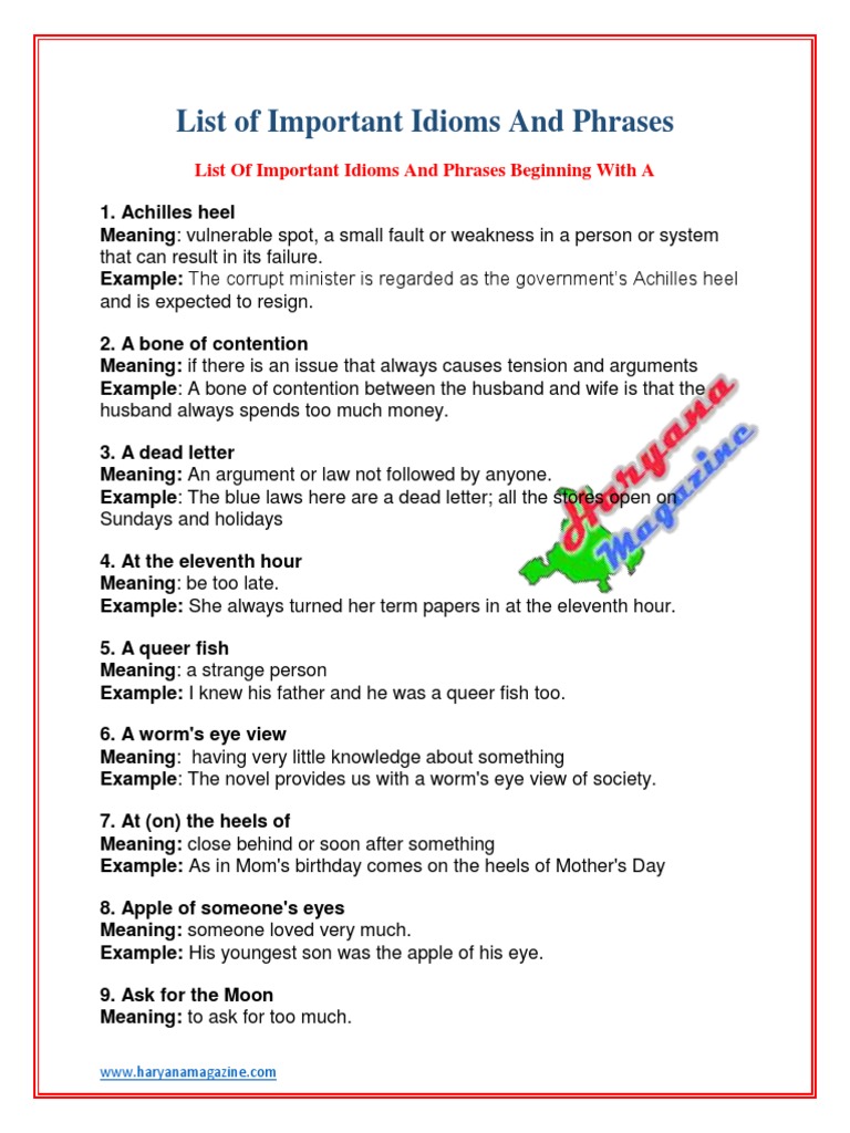 A Comprehensive Collection of English Idioms and Phrases Starting with ...