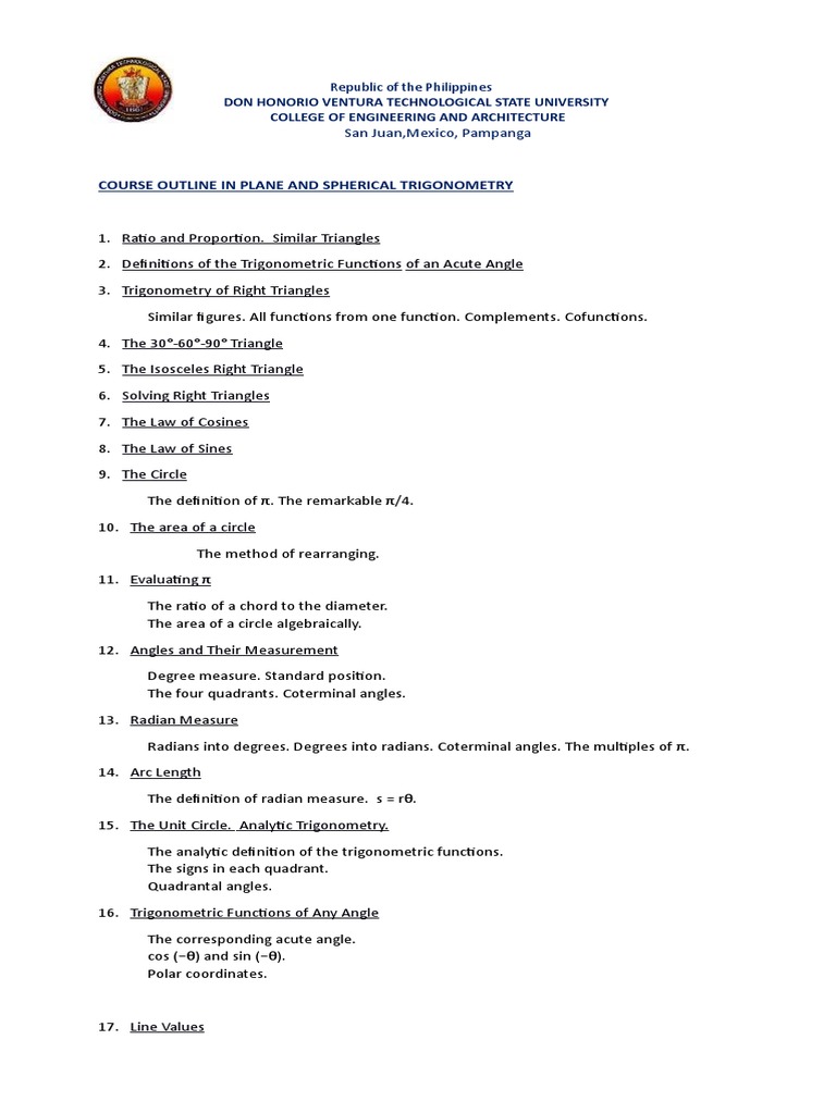 Trigonometry Course Outline | PDF | Science & Mathematics
