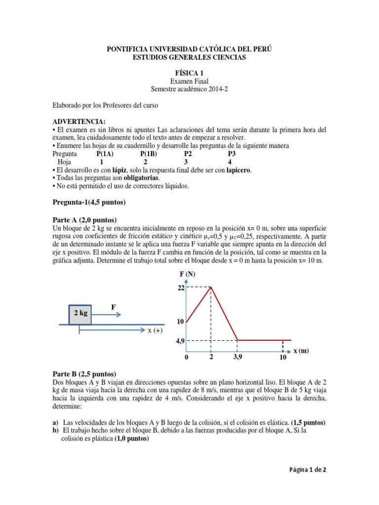 EX2 2014 2 Pucp Fisica 1 Sol | PDF | Fricción | Velocidad