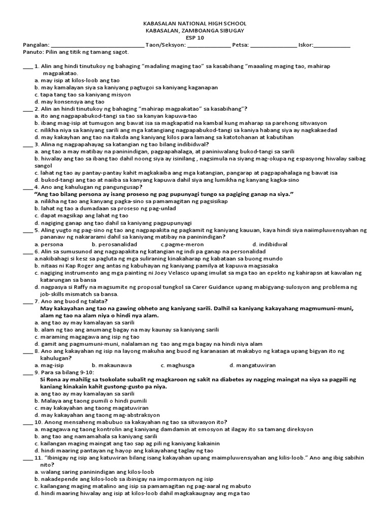 ESP Testpaper Grade10 | PDF