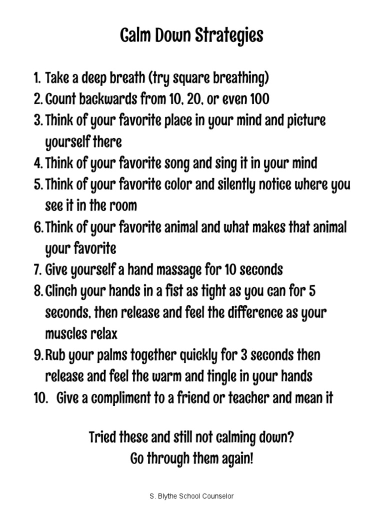 Calm Down Strategies | PDF