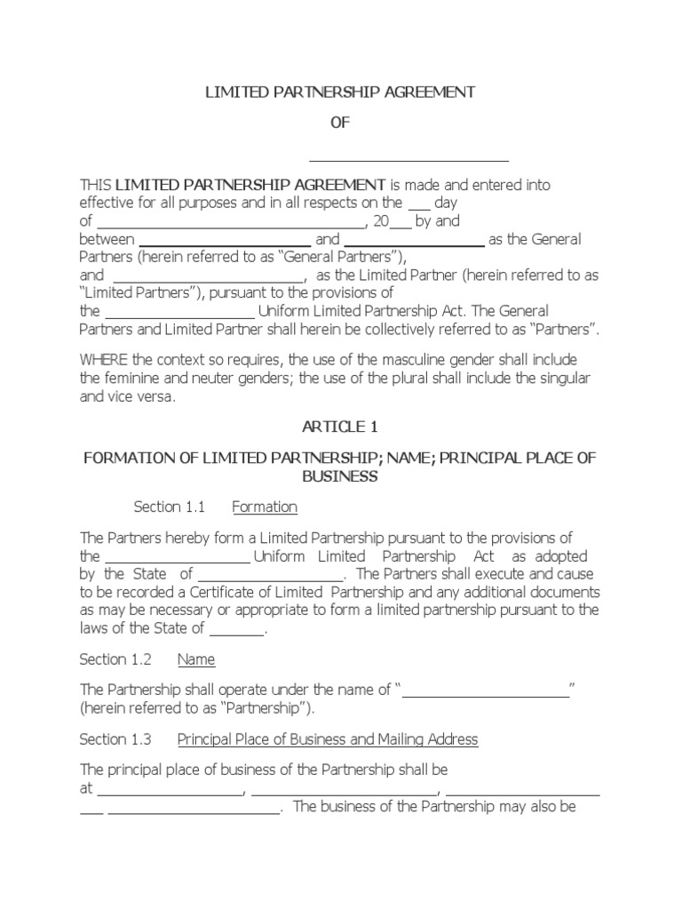 Limited Partnership Agreement | PDF | General Partnership | Partnership