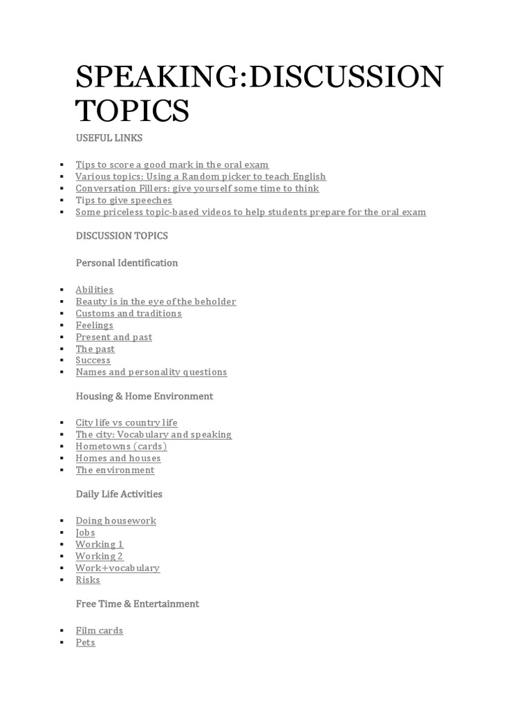 Speaking Discussion Topics | PDF