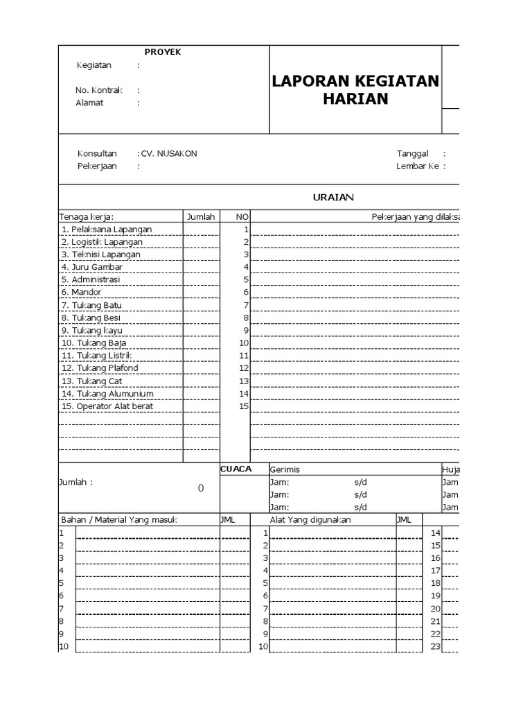 Format Laporan Harian Pengawasan Simpel | PDF