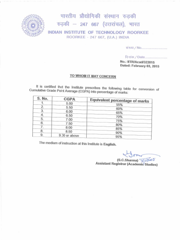 CGPA - Percentage Conversion Iit Roorkee PDF | PDF