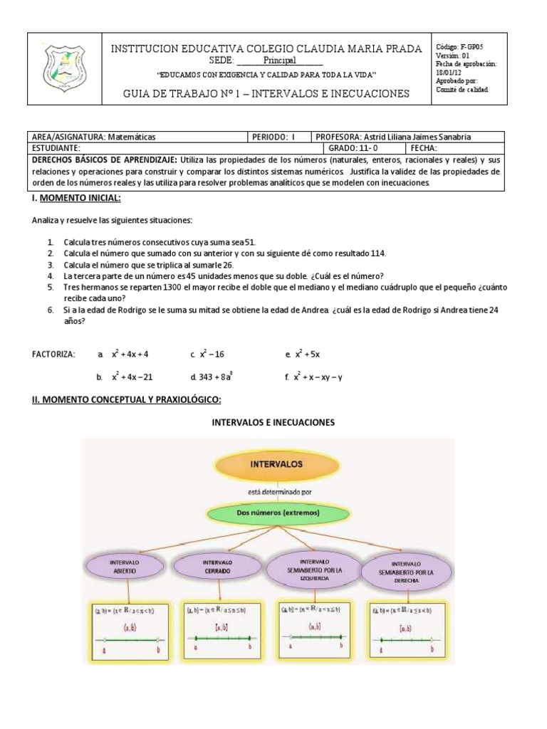 Guía N°1 Intervalos e Inecuaciones | PDF | Desigualdad (Matemáticas ...