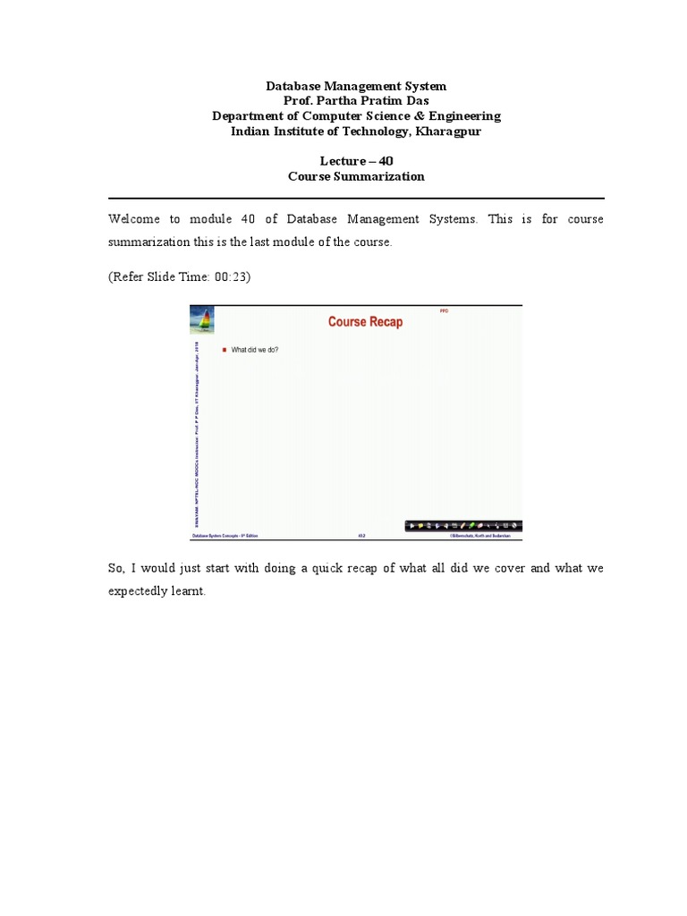 DBMS Lecture 40 Transcript | PDF | No Sql | Databases DBMS Lecture 40 Transcript | PDF | No Sql | Databases