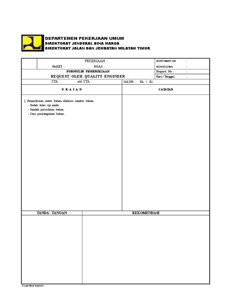 Formulir Permintaan Pekerjaan Konstruksi | PDF | Teknologi & Rekayasa