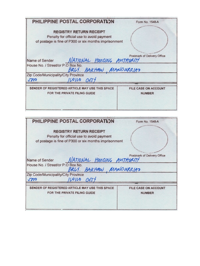 MAILING - Registry Return Receipt | PDF