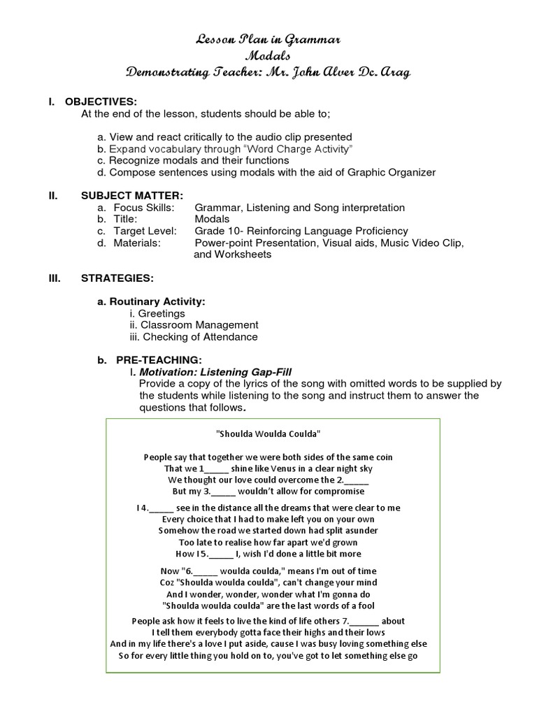 Lesson Plan in MODALS | Download Free PDF | Lesson Plan | Semiotics