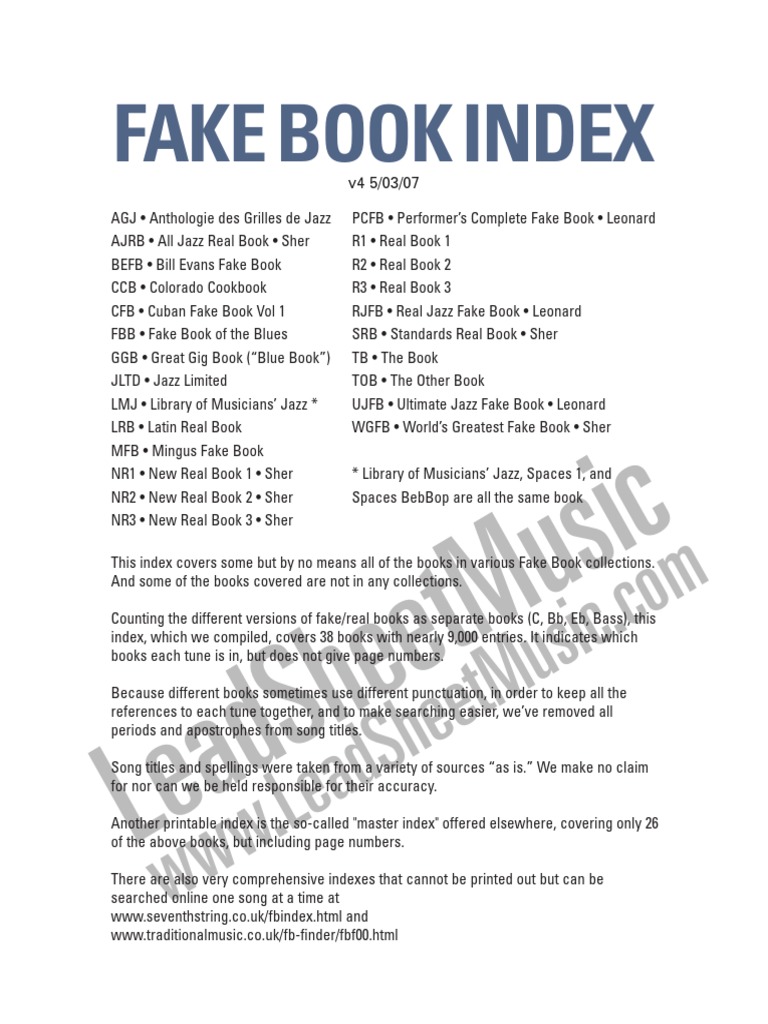 Fakebook Index Large V 4 | Download Free PDF | Jazz | Musical Forms
