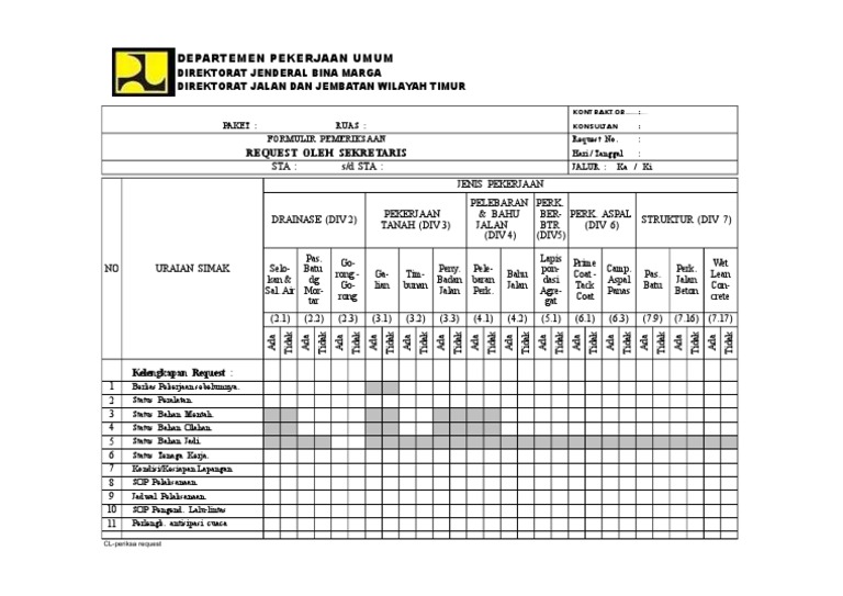 Format Request Pekerjaan Konstruksi | PDF
