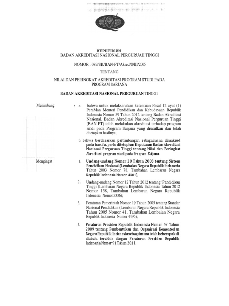 Akreditasi BAN PT Untuk Teknik Perkapalan UI | PDF