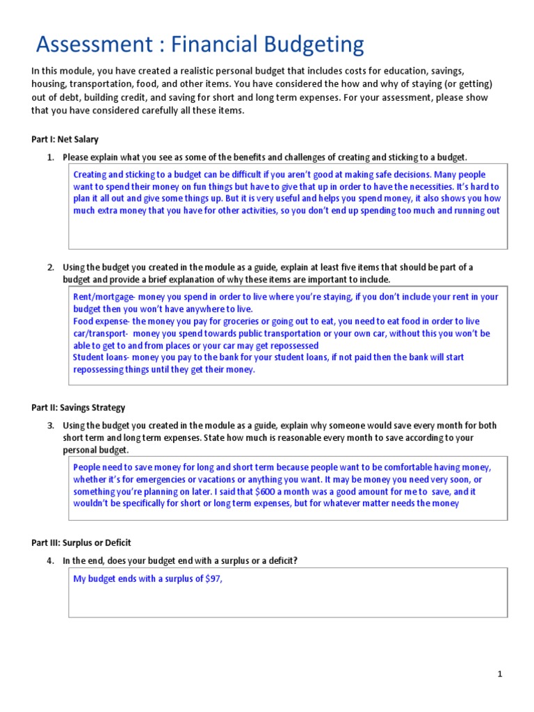 Unit 3-Module 1 Assessment - Budgeting | PDF | Government Budget ...