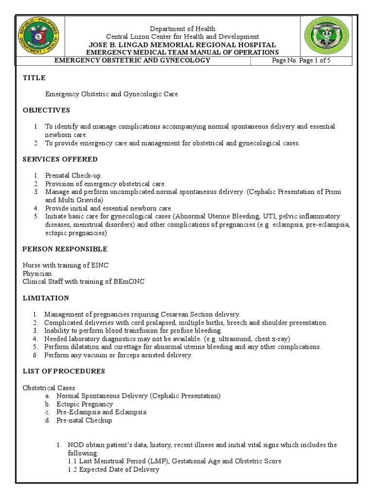 SOP - OBGYN.docx | Childbirth | Obstetrics | Free 30-day Trial | Scribd