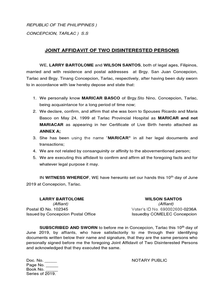 Joint Affidavit for Name Correction | PDF | Law