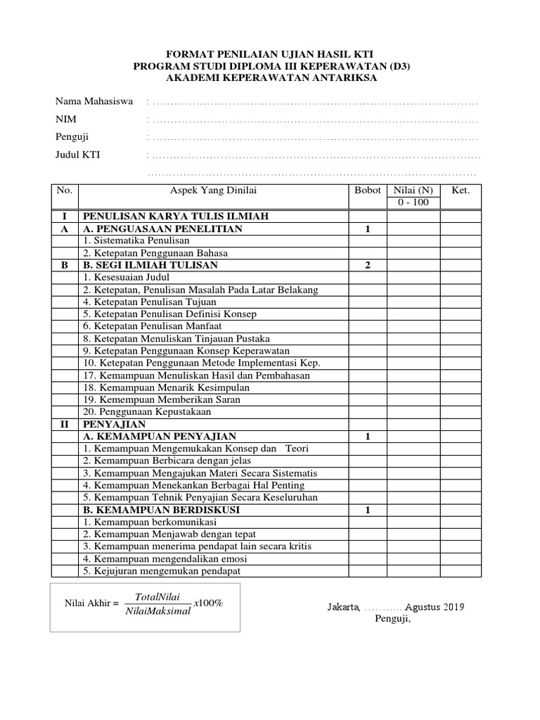 Format Penilaian Ujian Hasil Kti | PDF