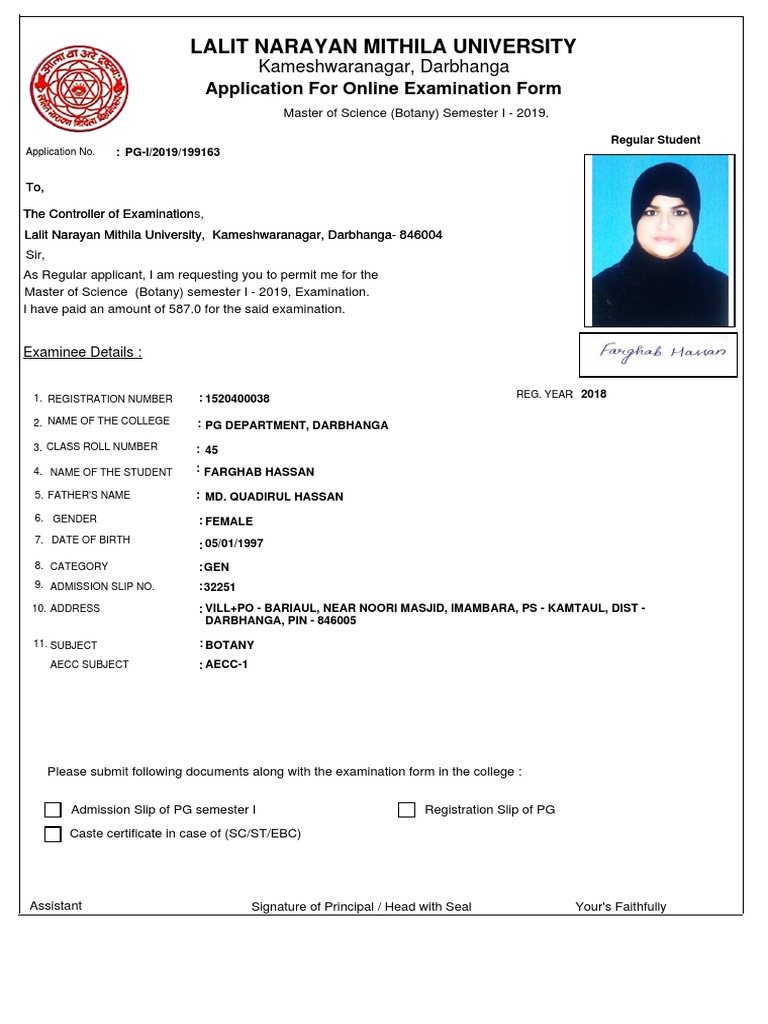 Lalit Narayan Mithila University: Application For Online Examination ...