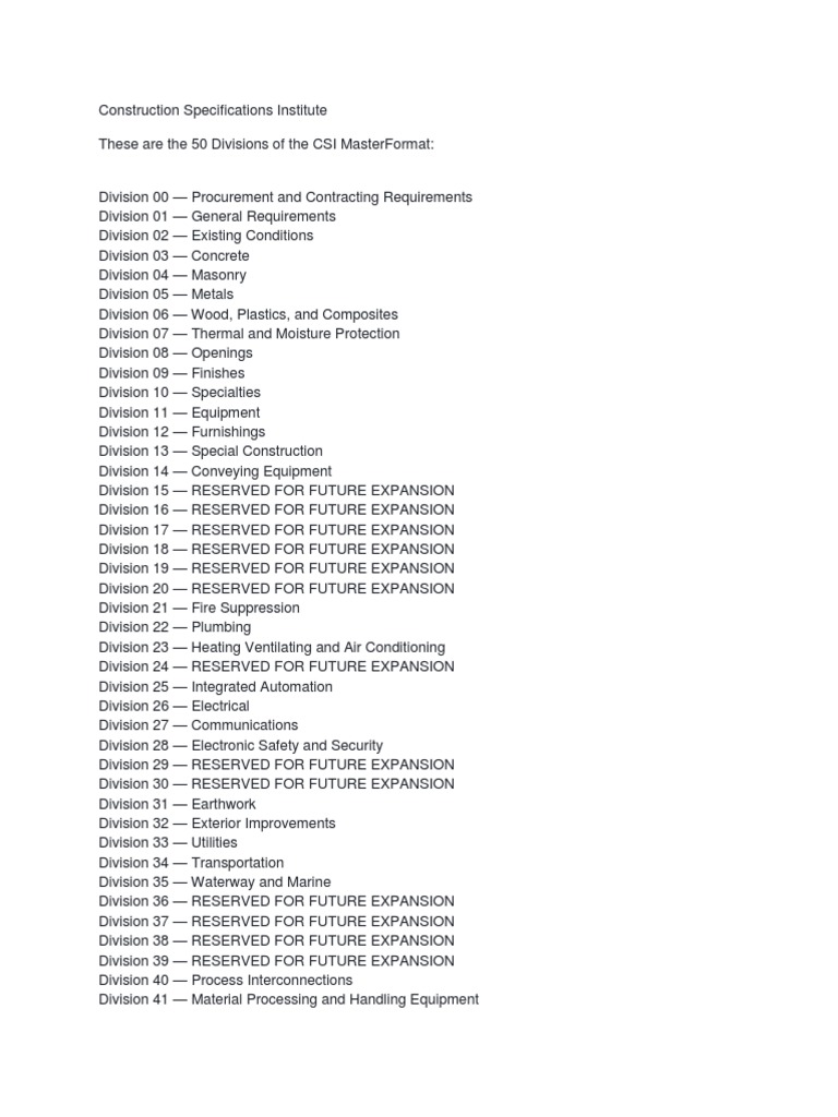 Construction Specifications Institute
