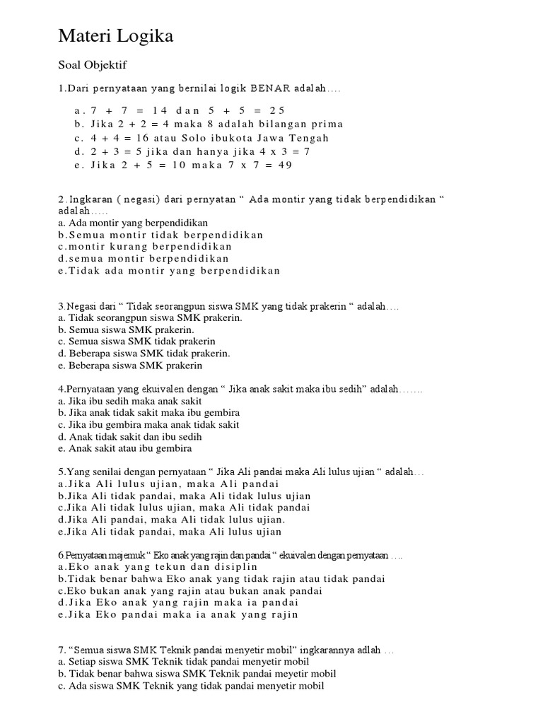 Soal Logika | PDF | Metode & Bahan Ajar