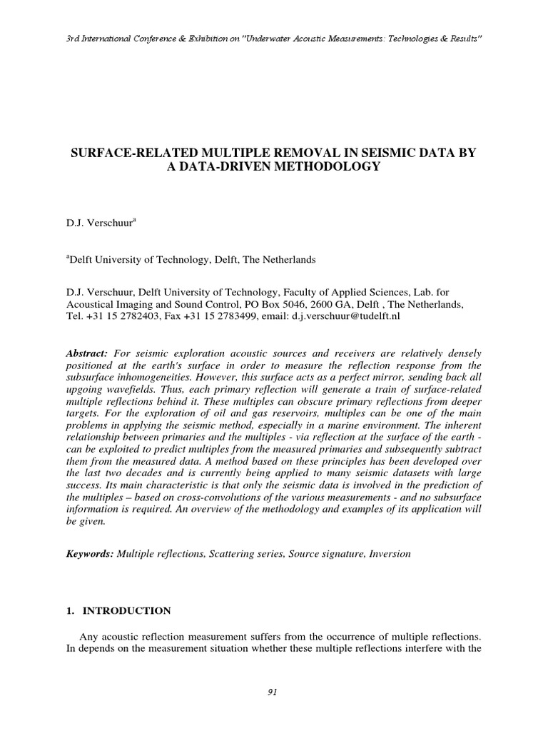 Surface-Related Multiple Removal in Seismic Data by A Data-Driven ...