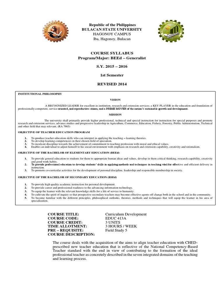 SYLLABUS Curriculum Development | PDF | Teacher Education | Curriculum