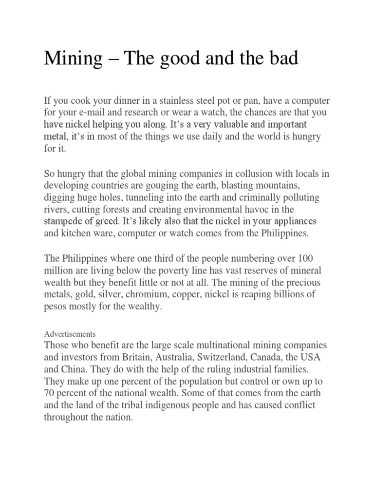 Mining - The Good and The Bad: Advertisements | PDF | Environmentalism ...