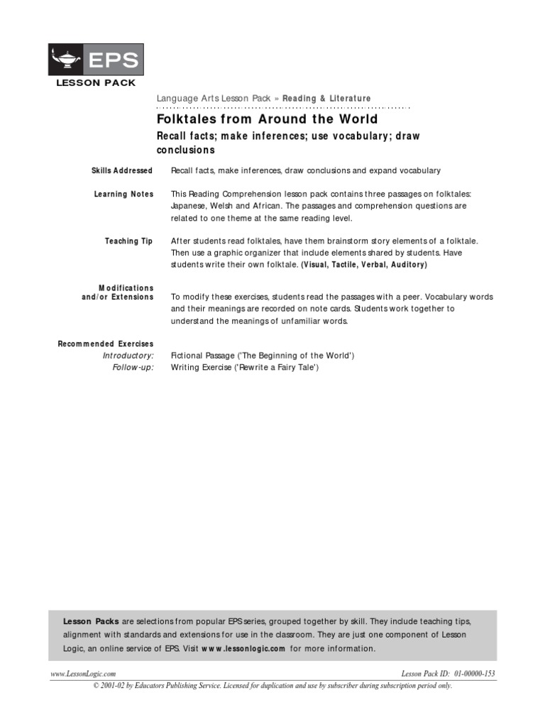 Folktales From Around The World: Recall Facts Make Inferences Use ...