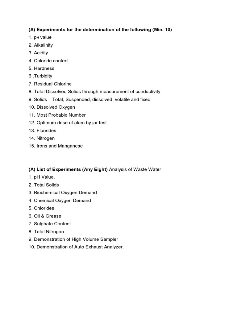 List of Experiments | PDF