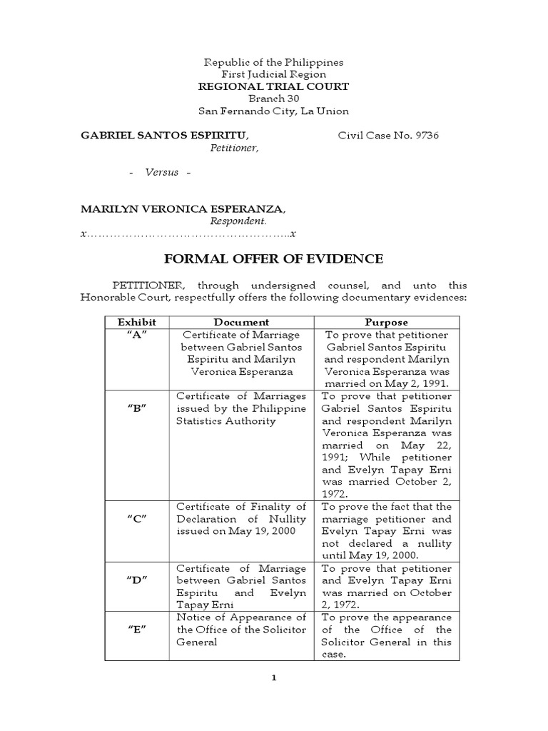 Formal Offer of Evidence Espiritu | PDF | Virtue | Government