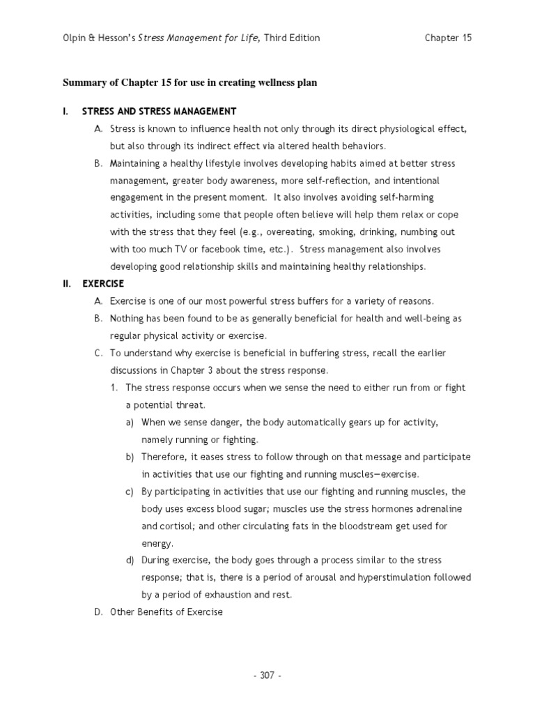 Summary of Chapter 15 For Use in Creating Wellness Plan: I. Stress and ...