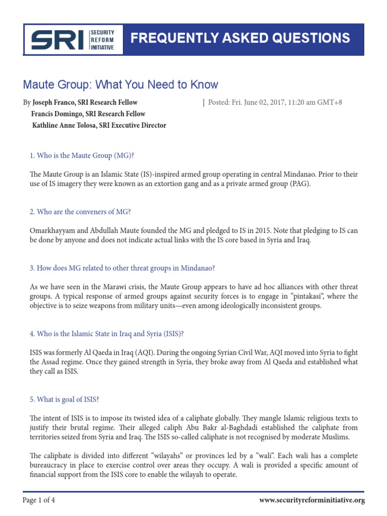 Maute Group: What You Need To Know | PDF | Islamic State Of Iraq And ...