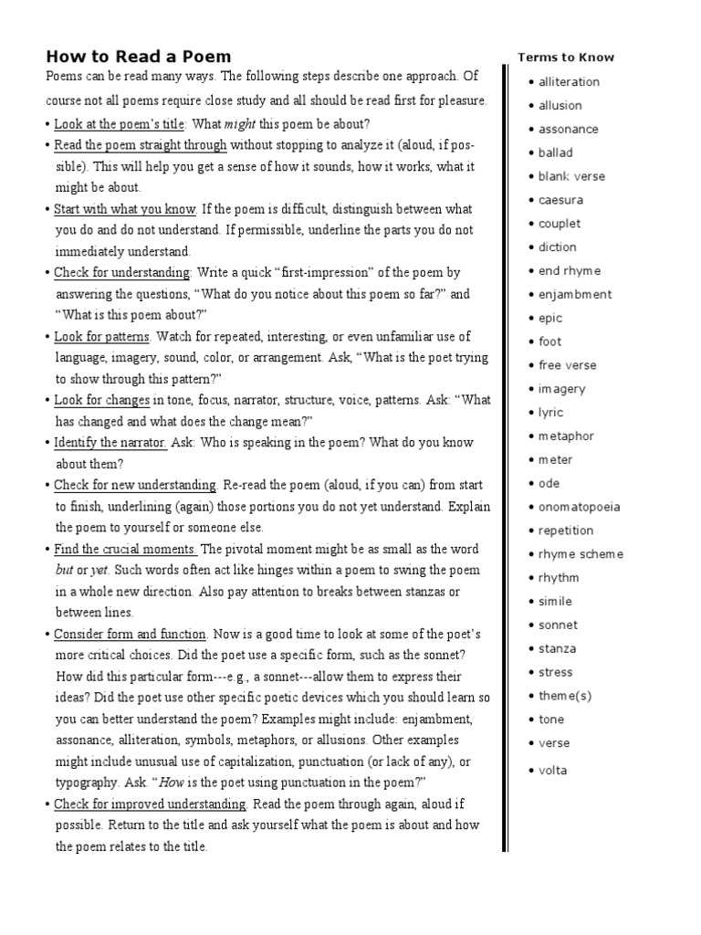 How To Read Poem | PDF | Literary Criticism | Phonaesthetics