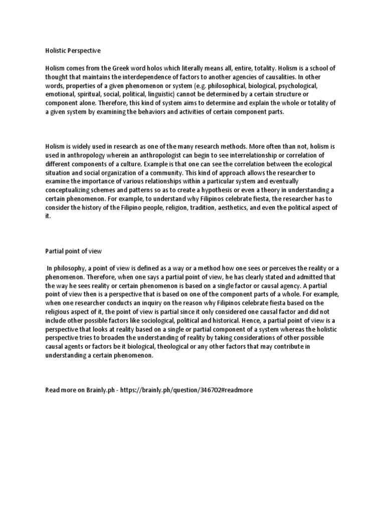 Holistic Perspective | PDF | Holism | Anthropology