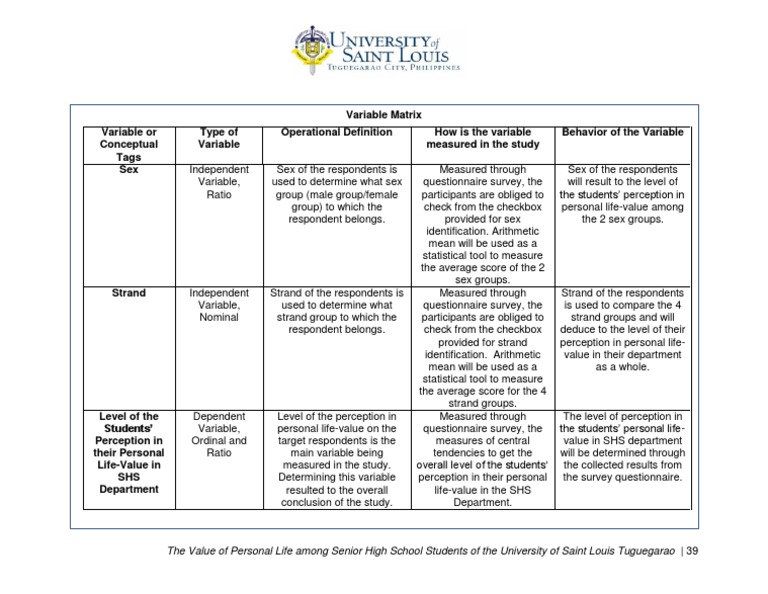 Variable Matrix | PDF | Level Of Measurement | Cognition