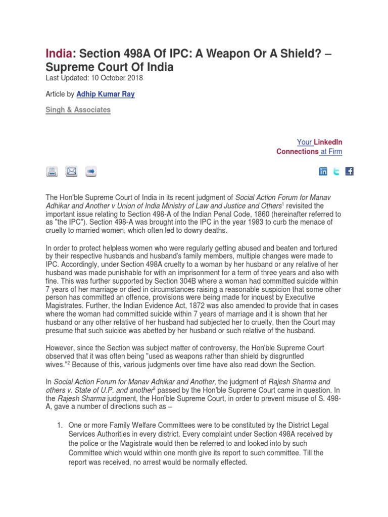 Section 498A of IPC | PDF | Supreme Court Of India | Criminal Justice