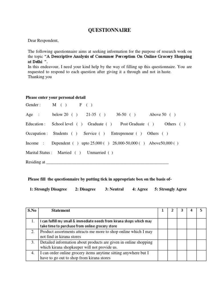 Questionnaire 4 | PDF | Grocery Store | Retail